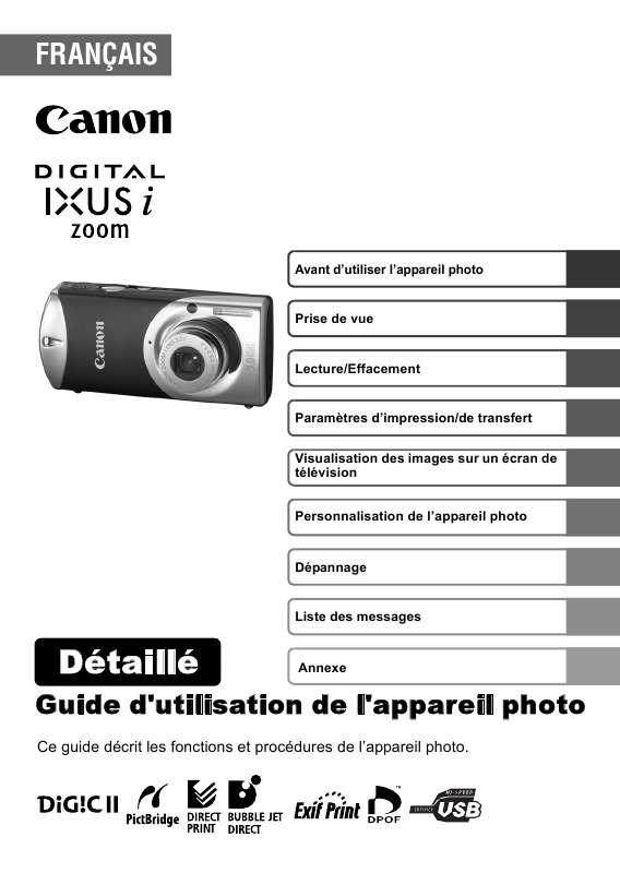 Notice CANON DIGITAL IXUS I ZOOM - appareil photo Trouver une solution à un problème CANON ...